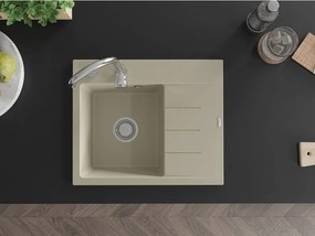Mexen Ben, 1-komorový granitový dřez 600x500x190 mm, levý+ chromový sifon, béžová, 6522605000-69