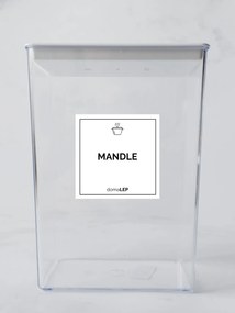 MANDLE MLETÉ – bílá samolepka na dózu, tučné písmo, 5 x 5 cm | DomaLEP