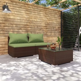 vidaXL 3dílná zahradní sedací souprava s poduškami polyratan [3101405] Barva: Hnědá a zelená