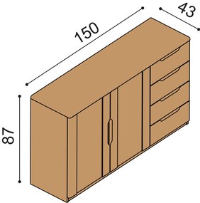 Komoda JELÍNEK FLABO 3DDZ4 Materiál: Dub, Moření: Cherry