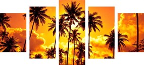 5-dílný obraz kokosové palmy na pláži - 200x100 cm