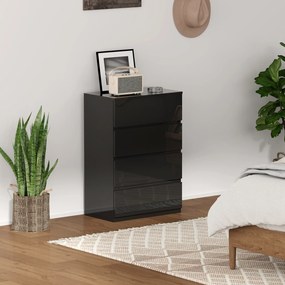 HOMCOM Moderní komoda se 4 šuplíky, design proti převrhnutí, do obývacího pokoje a chodby 55x34x80 cm lesklá černá