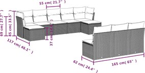 10dílná zahradní sedací souprava s poduškami černá polyratan 3250125
