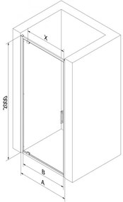 Mexen Exo, 1-křídlé sprchové dveře do otvoru 95 cm, 6mm čiré sklo, černý profil, 8181-095-000-70-00