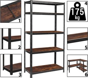 Regál 180x90x40 cm černý / hnědý