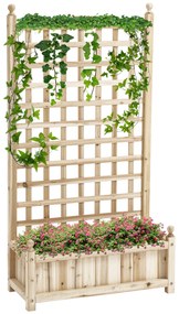 Outsunny truhlík s mříží Truhlík na květiny pro popínavé rostliny ze dřeva 64x28x120cm, ideální pro zahradu a terasu |