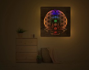 Li-Go "Čakry" světelný obraz s baterií 80x80cm varianta: ovládání na obraze bez dálkového ovladače, provedení: dub