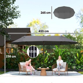 Outsunny dvojitý zahradní slunečník s ruční klikou, šedý, oválný, 460 x 270 x 240 cm| Aosom