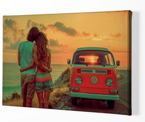 Obraz na plátně - Milenci a západ slunce za Volkswagen van FeelHappy.cz Velikost obrazu: 150 x 100 cm