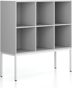Regál FRAME, nízký, s bílou podnoží, 1299 x 450 x 1331 mm, šedá