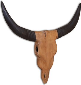 Nástěnná plastika býčí lebky, teak, 69x6x60 cm 244567