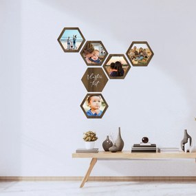 dřevo života Sada fotorámečků HEXAGON Zvolte barvu dekoru: Ořech, Velikost fotorámečků: 13x18, Text: Vlastní text
