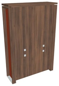 Vysoká skříň Verno+ S 140 x 46 x 210 cm, dělená, ořech / oranžová