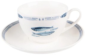 Porcelánový šálek s podšálkem s rybkami  Fish Blue - 12*6*6 cm / Ø 15*2 cm / 250 ml