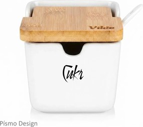 VILDE Hranatá keramická cukřenka /solnička s bambusovým víčkem a lžičkou, 250ml VILDE, bílá