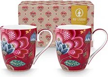 Pip Studio Blooming Tales set 2 ks XL hrnku 440 ml - tmavě červený (Luxusní set tmavě červených porcelánových hrnků)