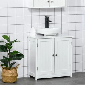 Kleankin koupelnová skříňka - skříňka pod umyvadlo - dvoudvéřová skříň s policí - 60 Š x 30 H x 60 V cm - bílý dřevo