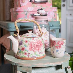 Porcelánová konvička se sítkem a květy - 18*14*12 cm / 0,7L