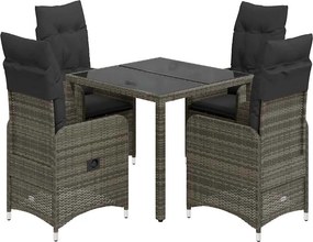 5dílný zahradní bistro set s poduškami šedý polyratan 3277032