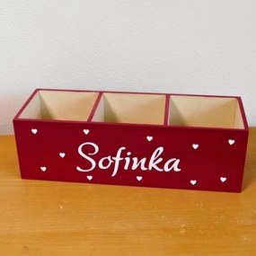 Dřevěný organizér 3 přihrádky se jménem a srdíčky
