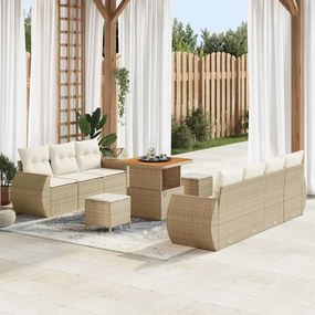 Sada zahradních pohovek s polštářem 10 pcs Béžová polyratan 3361836