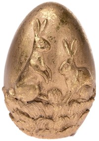 Dekorační zlaté vajíčko se zajíčky, 6 x 10 cm