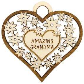 AMADEA Dřevěné srdce s textem "AMAZING GRANDMA", 7 cm, český výrobek