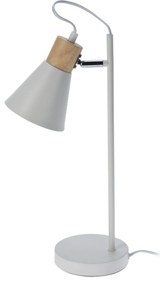 Kovová stolní lampa s dřevěným podstavcem Solano bílá, 14 x 47 cm