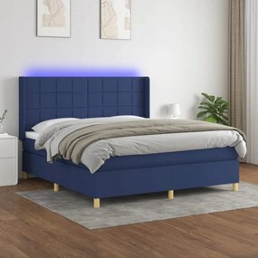 Box Spring Postel S Matrací A Led Textil Modrá Blok se čtverci 180 x 200