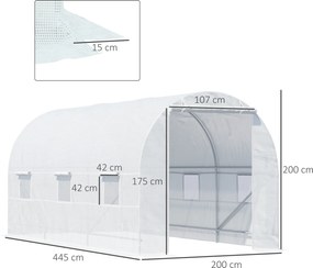 Fóliový skleník Outsunny 450x200x200 cm, robustní skleník s fólií odolnou proti UV záření | Aosom.de