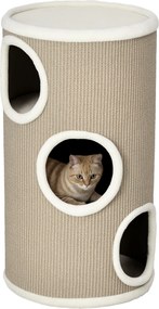 PawHut Škrabadlo pro kočky 70 cm vysoké Ø 38 cm třípatrové s plyšovým okrajem, kočičí doupě, škrábací sloup pro malé kočky, hnědá | Aosom