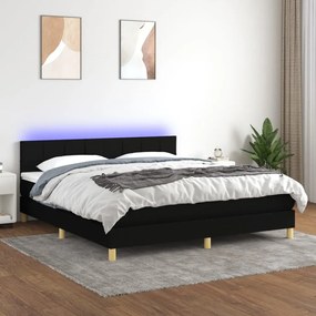 Box spring postel s matrací a LED černá 160x200 cm textil,  3133727