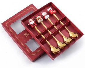 Flamenco Mystique Sada lžiček se svátečními figurkami, 4 kusy v krabičce, zlaté 16,8 x 2,8 cm lyz4.