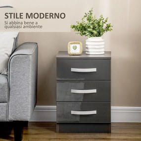 Moderní noční stolek HOMCOM, set 2 kusů se 3 zásuvkami do ložnice a obývacího pokoje z MDF, 40x36x56cm, šedý