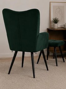 křeslo relaxační, s podnožkou, odpočinkové, ušák, kov/samet, 98x63x69 cm, černá/tmavě zelená, Dekorino KR20260014