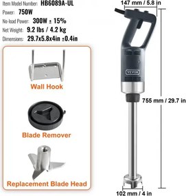 Komerční ponorný mixér Ruční mixér pro velké zatížení 750 W – HB6089 A-GS
