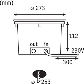 P 94656 LED zemní svítidlo Durea IP67 kruhové 273mm 3000K 15W 230V ocel kov - PAULMANN