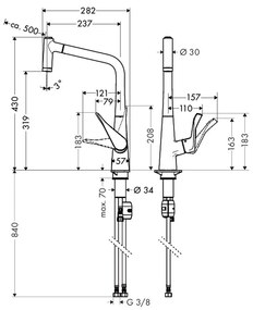 Hansgrohe Metris New, páková kuchyňská baterie 320, s vytahovacím výtokem, chromová, 14821000
