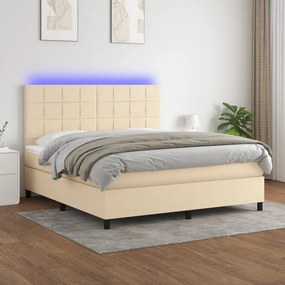 Box spring postel s matrací a LED krémová 160x200 cm textil 3134890