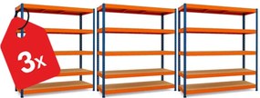 Akce 3x Regál 216x140x70 cm profesionální 5-policový, nosnost 1500 kg - modro-oranžový