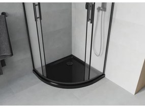 Mexen Rio půlkruhový sprchový kout 80 x 80 cm, Vzor jinovatky, Černá + sprchová vanička Flat, Černá - 863-080-080-70-30-4170B