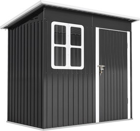 Zahradní Kůlna Outsunny 2,55m², Kůlna s Pultovou Střechou, 221 x 133 x 190/173 cm, Nářaďová Kůlna s Zamykatelnými Dveřmi, Okno, Garáž na Kolo, Ocelov…
