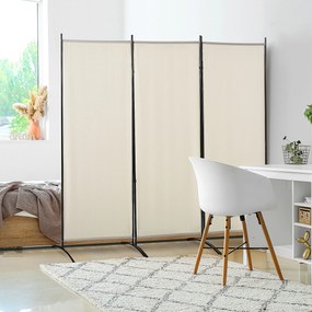 HOMCOM 3-panelový paravan 253x50x182 cm skládací paravan s 6 kovovými nohami, ochranný paravan pro kancelář a ložnici, béžový