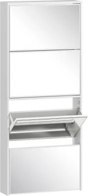 HOMCOM úzká skříňka na boty se zrcadlem a 4 klapkami pro 12 párů bot, 63x17x146 cm, bílá