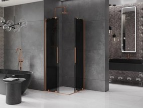 Mexen Velar Duo, sprchový kout s posuvnými dveřmi 90 x 90 cm, 8mm šedé sklo, měděná matná, 871-090-090-42-65
