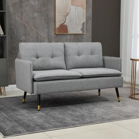 HOMCOM Dvoumístná pohovka loveseat s polštáři ve vzhledu lnu, dvojsedák do obývacího pokoje a ložnice, šedá, 139 x 68 x 76 cm | Aosom.de
