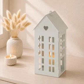 Lucerna kovová Domek 35 cm bílá