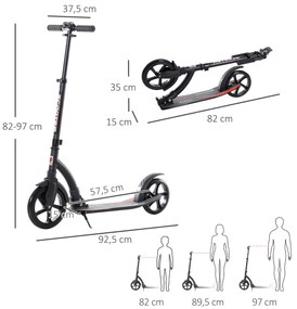 Dětská koloběžka HOMCOM skládací s tlumením nárazů výškově nastavitelná od 14 let hliník 92,5x37,5x87-101,5cm | Aosom.de