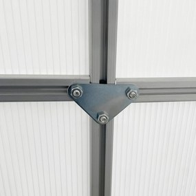 Zahradní skleník Outsunny s polykarbonátem 7,1 m² rozměry 1,9L x 3,75W x 1,99H se základem, nastavitelným střešním oknem a posuvnými dveřmi - Stříbrný