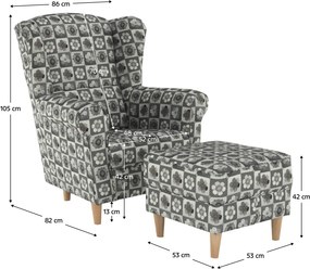 ušák, křeslo, s taburetem, látka patchwork N1, Tempo Kondela ASTRID
